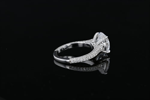 Round Solitaire Diamond Ring, 3-Sided Pavé Band - Nathan Alan Jewelers