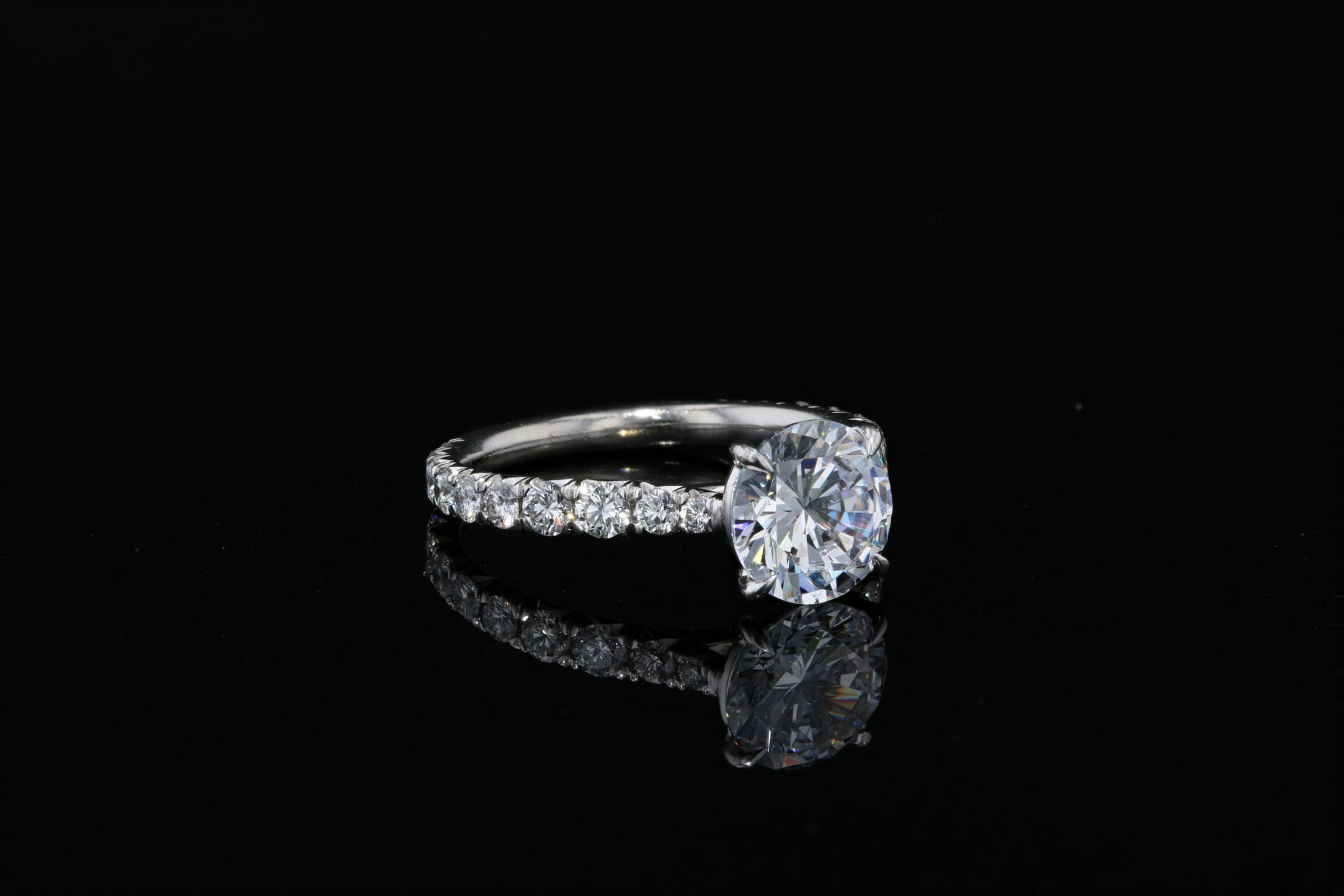Classic Round Center Solitaire Pave' Diamond Engagement Ring - Nathan ...