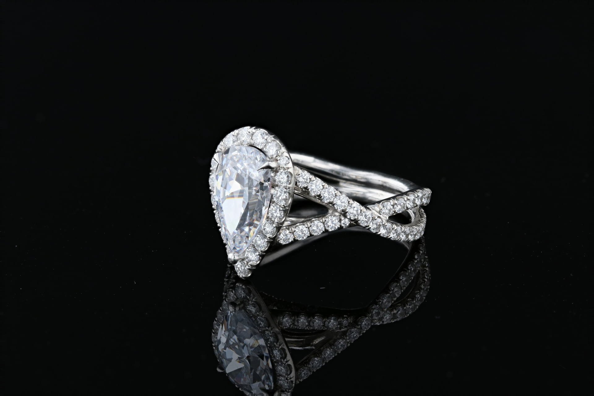 Diamond Pear Shape Ring with Halo - Nathan Alan Jewelers